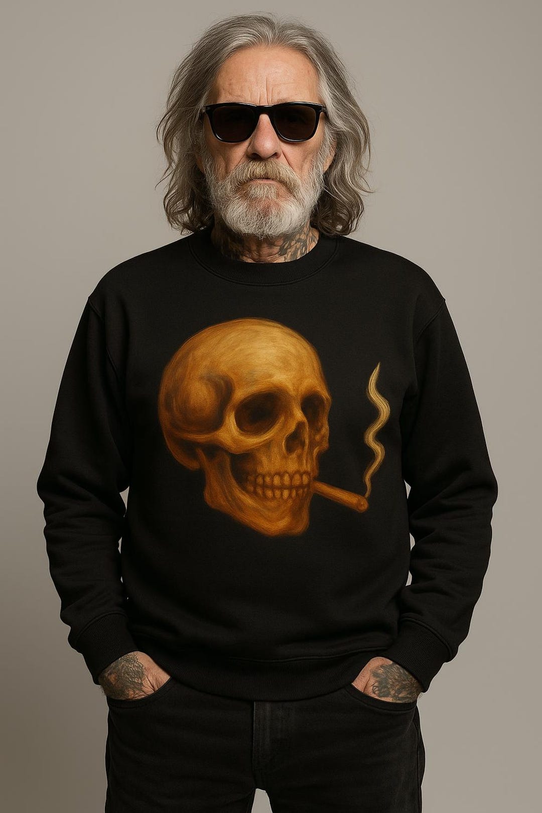 Men’s Skull Smoking Crewneck | Vintage Renaissance Skull Sweatshirt ...