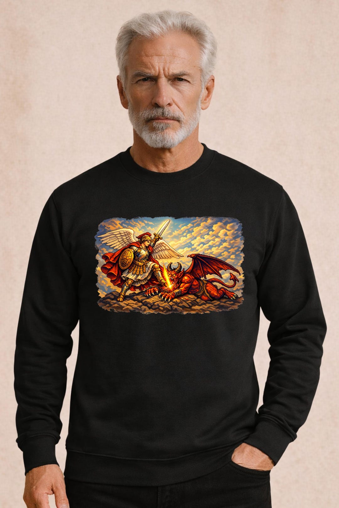 St. Michael Fighting Devil 8 Bit Sweatshirt – Archangel Graphic ...