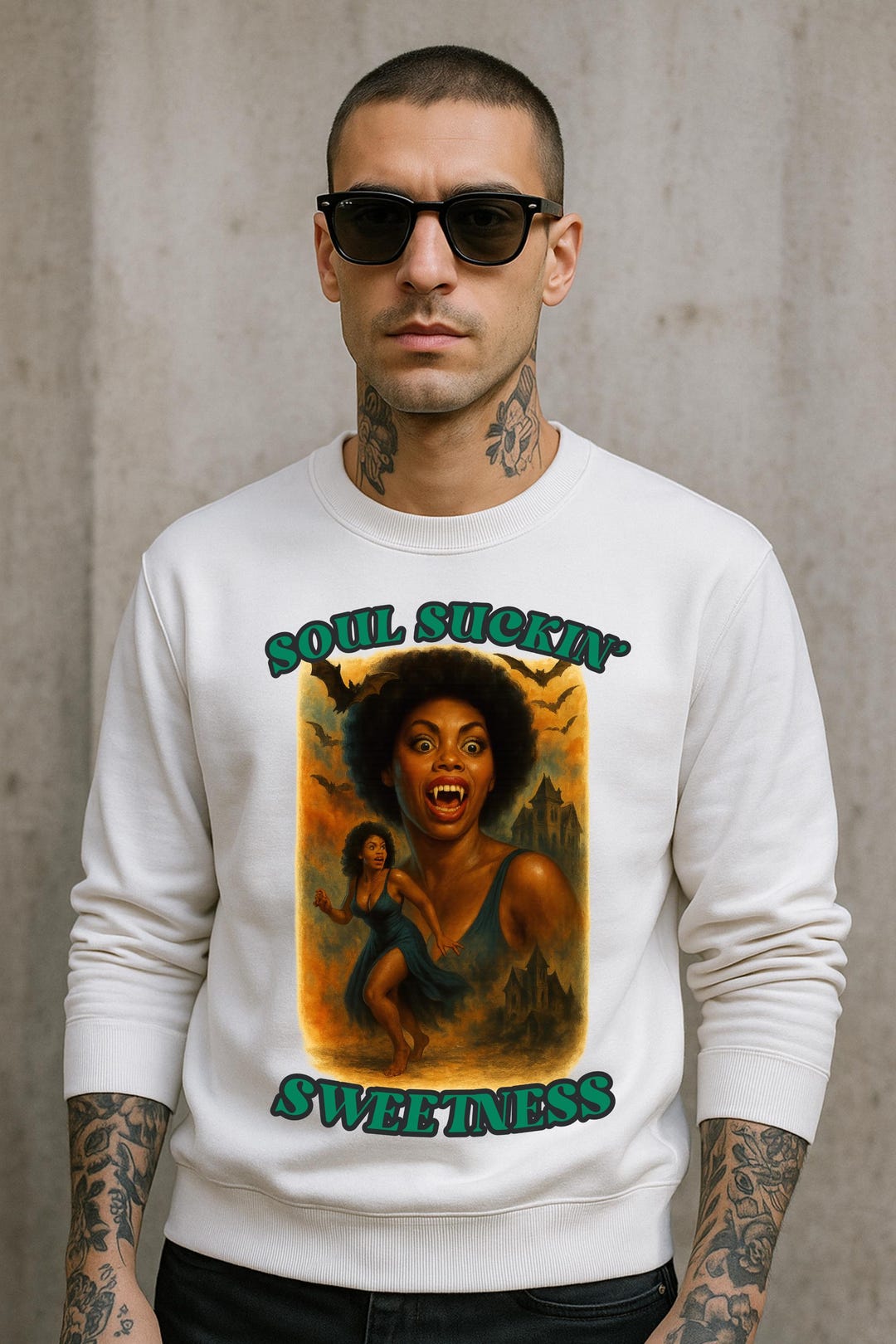 Vintage 1970s Vampire Pin-up Sweater – Retro Horror Graphic Pullover - Etsy