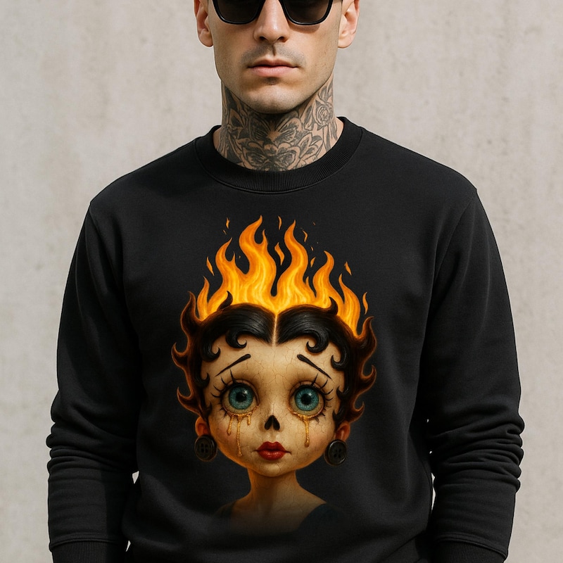 Flaming Skull Sweatshirt - Etsy