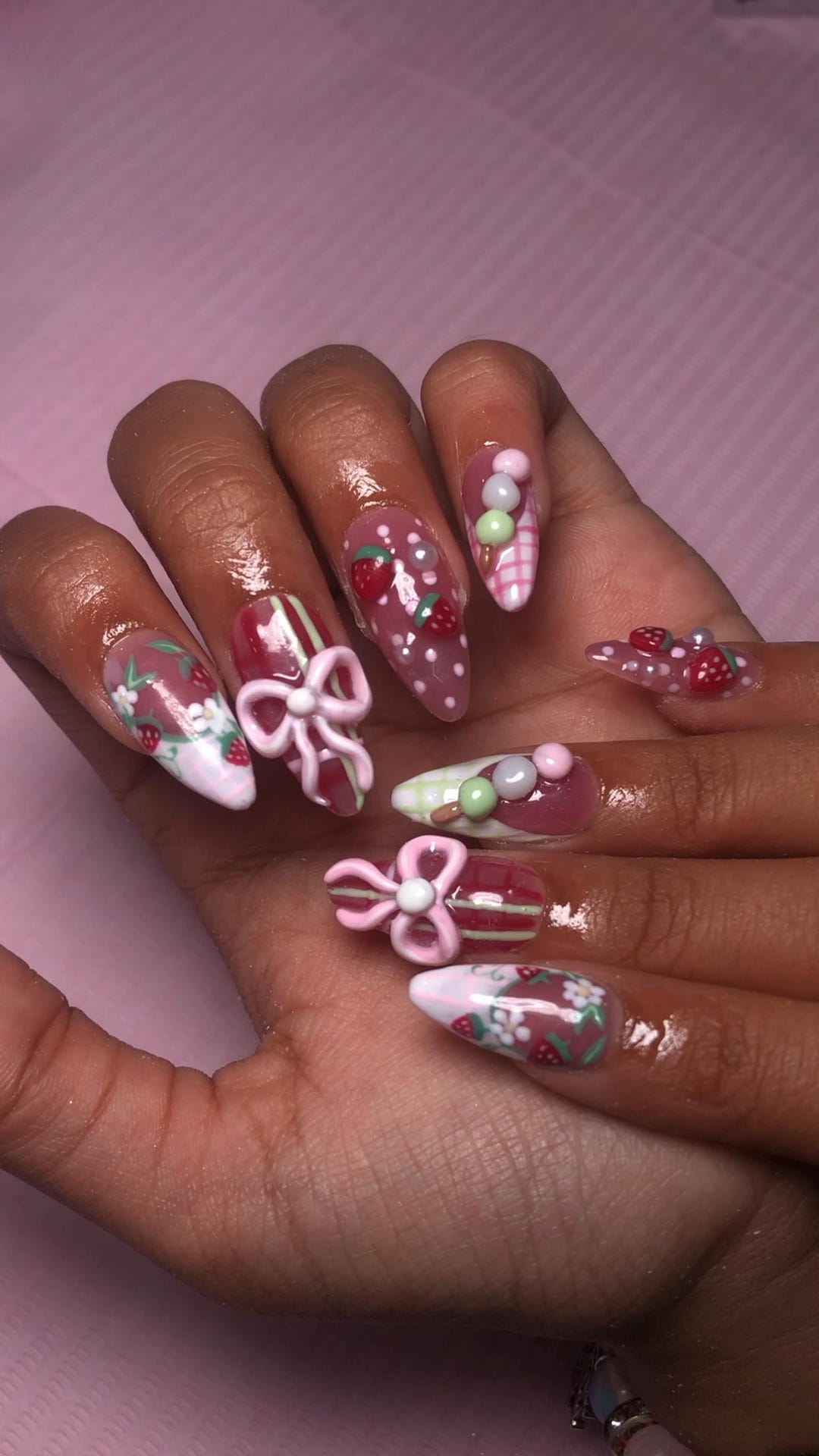 Coquette Bow Nails | Kawaii Strawberry Douyin Designs | Pink, White ...