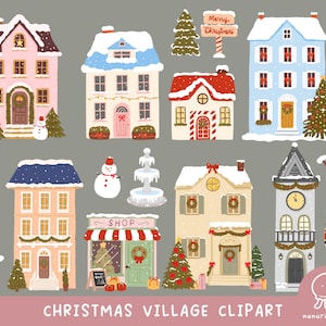 Whimsical Christmas Village Clipart Set | Hand Drawn Winter Town PNG - Etsy