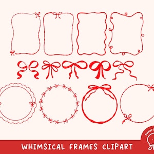 Whimsical Hand Drawn Ribbon and Bow Frames Clipart Set PNG SVG - Etsy