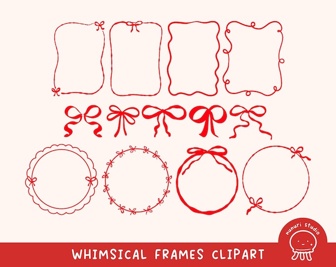 Bows Ribbon Frame Clipart, Bow Frame Clipart, Grandmillennial Clipart ...