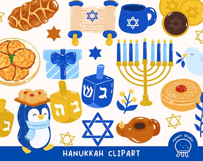 Hanukkah Clipart Set. Cute Cartoons With Hanukkah Symbols for the Happy ...
