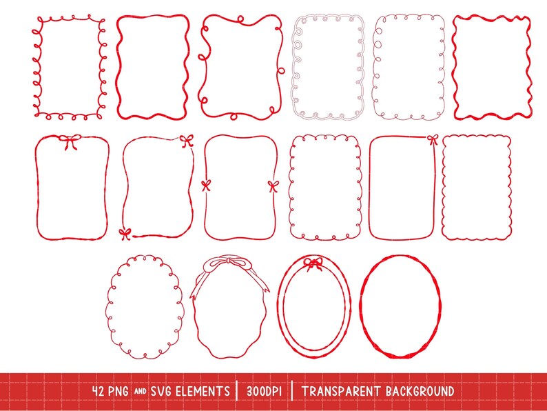 Whimsical Hand Drawn Ribbon and Bow Frames Clipart Set PNG SVG - Etsy