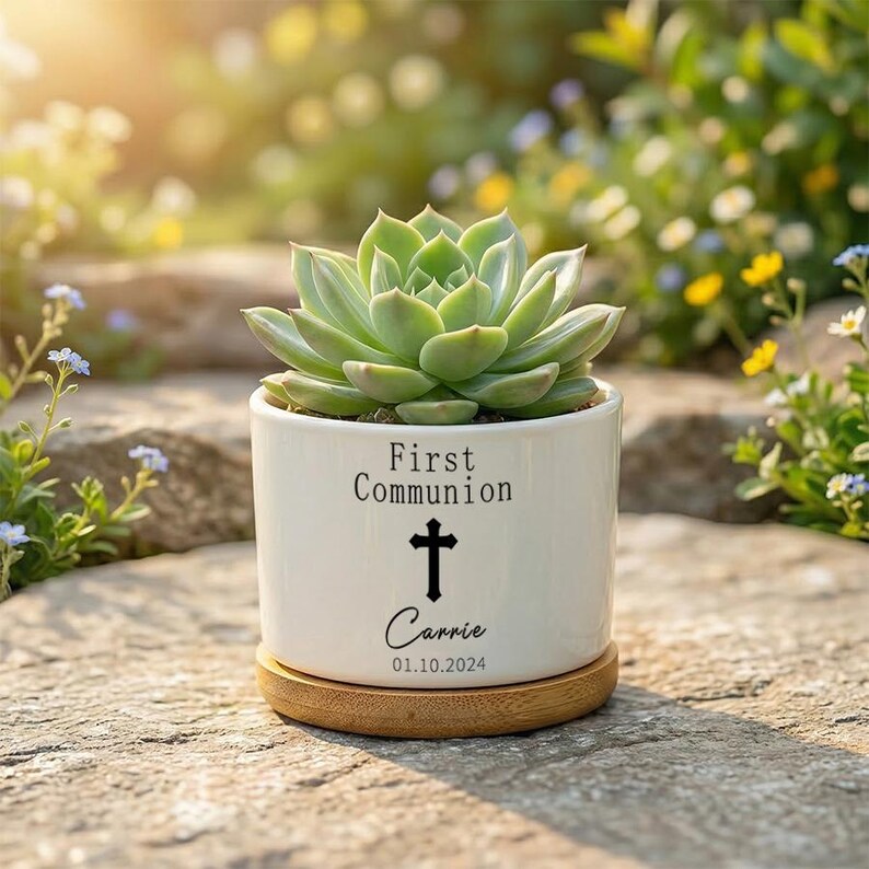 First Communion Planter, Personalized Succulent Pot Gift for Girl ...