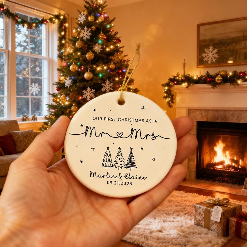 Our First Christmas as Mr and Mrs Ornament, Custom Ceramic Tree ...