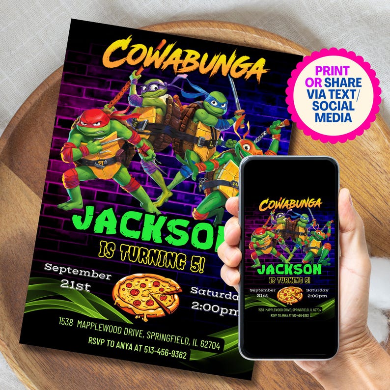 Editable Ninja Turtles Birthday Invitation: Printable Party Invite ...