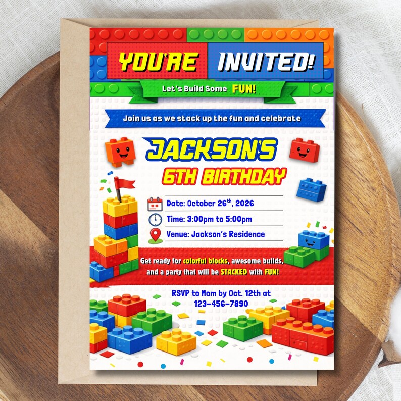 Editable Building Blocks Birthday Invitation, Building Blocks Kids ...