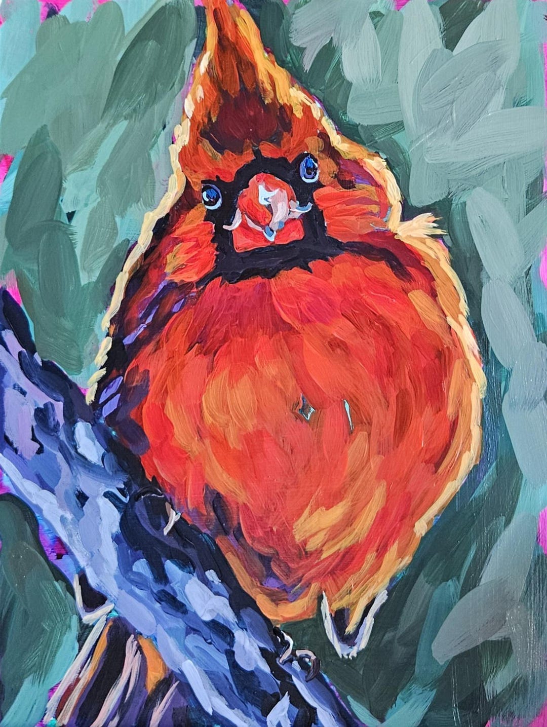 Winter Cardinal Glow – Original Acrylic Bird Painting by Jacki ...
