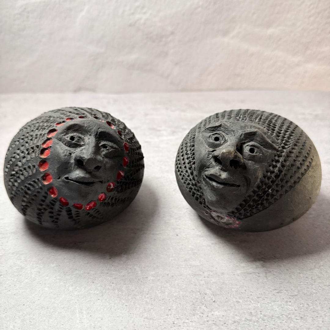 Signed Harris Fraser Studio Pottery Rattle Heads Pair, Ceramic Sound ...