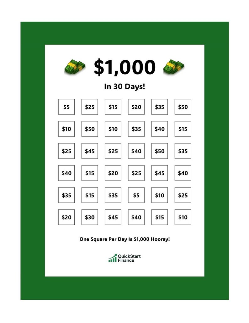 Money Saving Challenge Printable | Save 1000 in 30 Days! | Savings ...