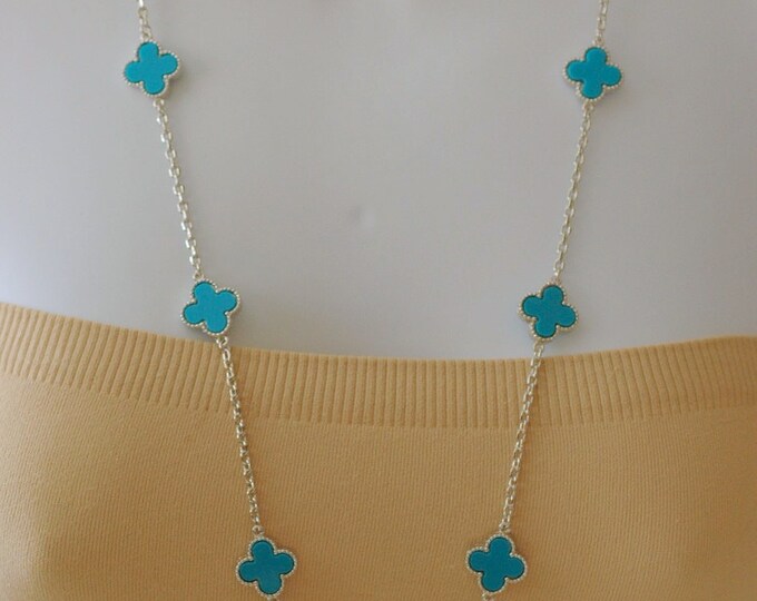Clover Necklace Turquoise Enamel Necklace, Four Leaf Clover Necklace ...
