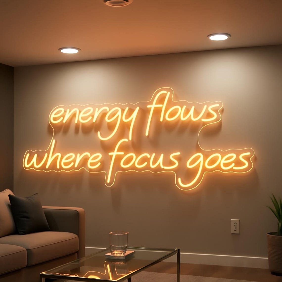 Energy Flows Where Focus Goes Neon Sign, Home Decor LED Light Sign ...