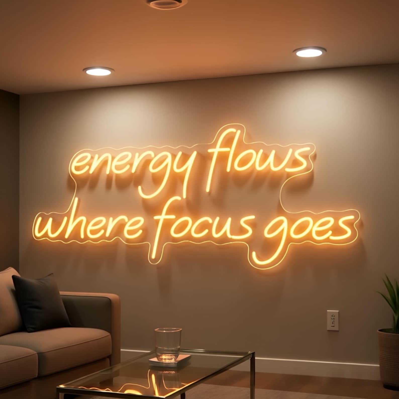 Energy Flows Where Focus Goes Neon Sign, Home Decor LED Light Sign ...