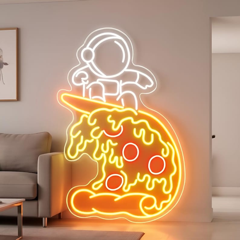 Custom Astronaut Skateboarding Pizza Neon Sign, Funny Spaceman Led ...