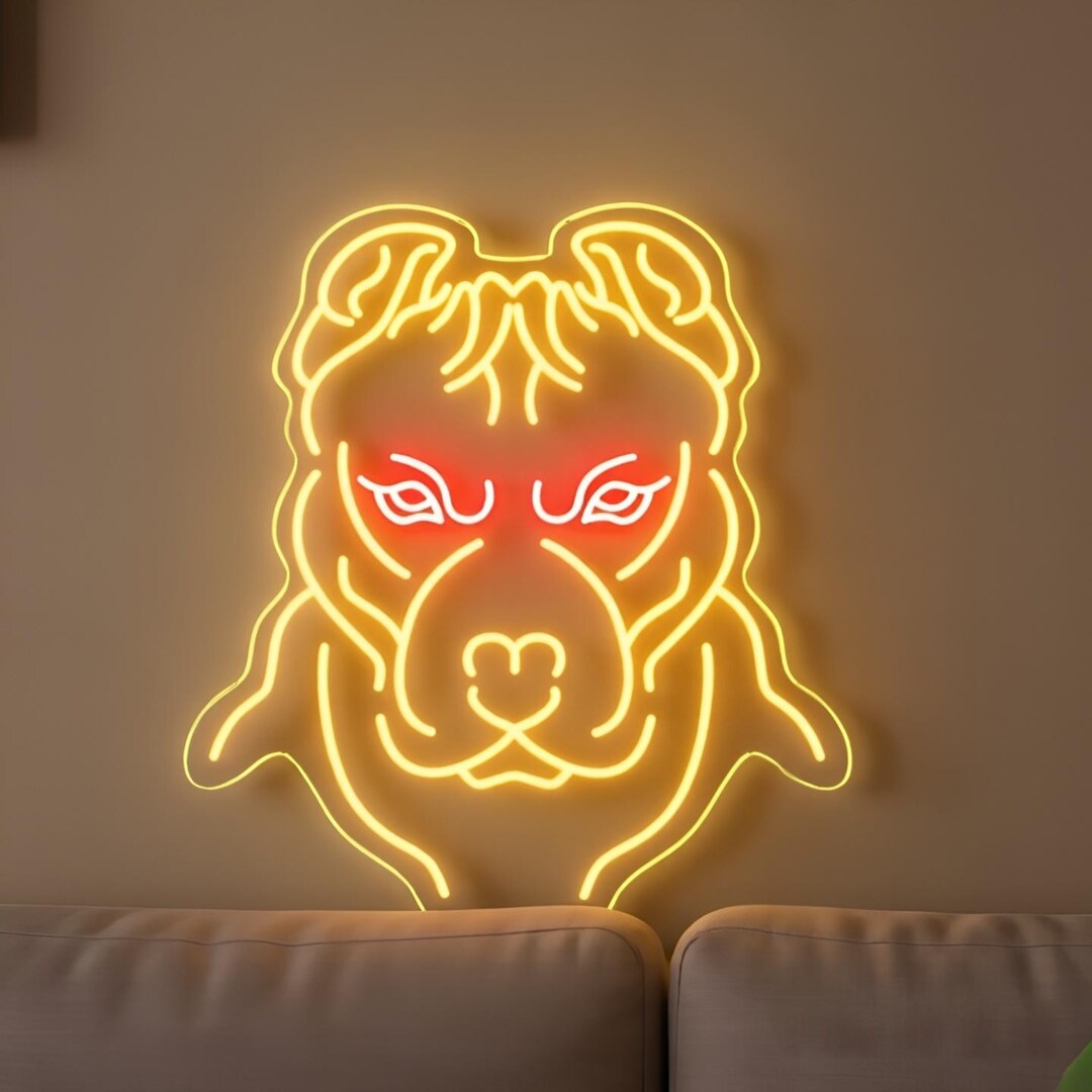 Pitbull Face Neon Sign Home Décor, Wall Hanging Led Lamp, Game Room ...