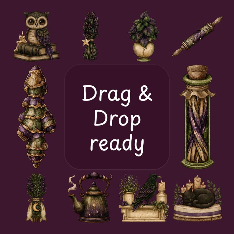 Witchy Kitchen Stickers | 90 PNG Cottage Witch Clipart (digital ...