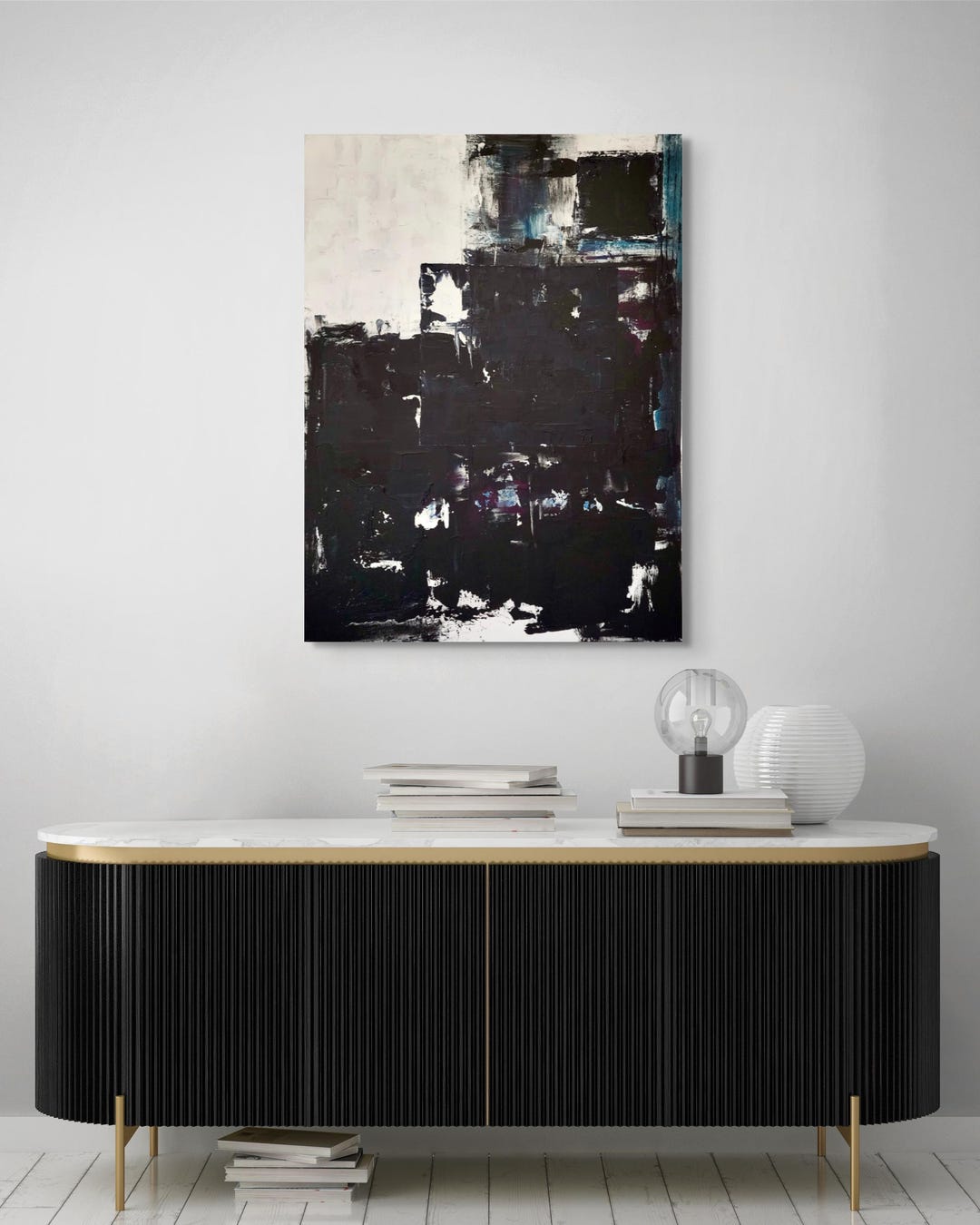 Abstract Acrylic Painting: Black, Indigo, Taupe, and White - 40" X 30 ...