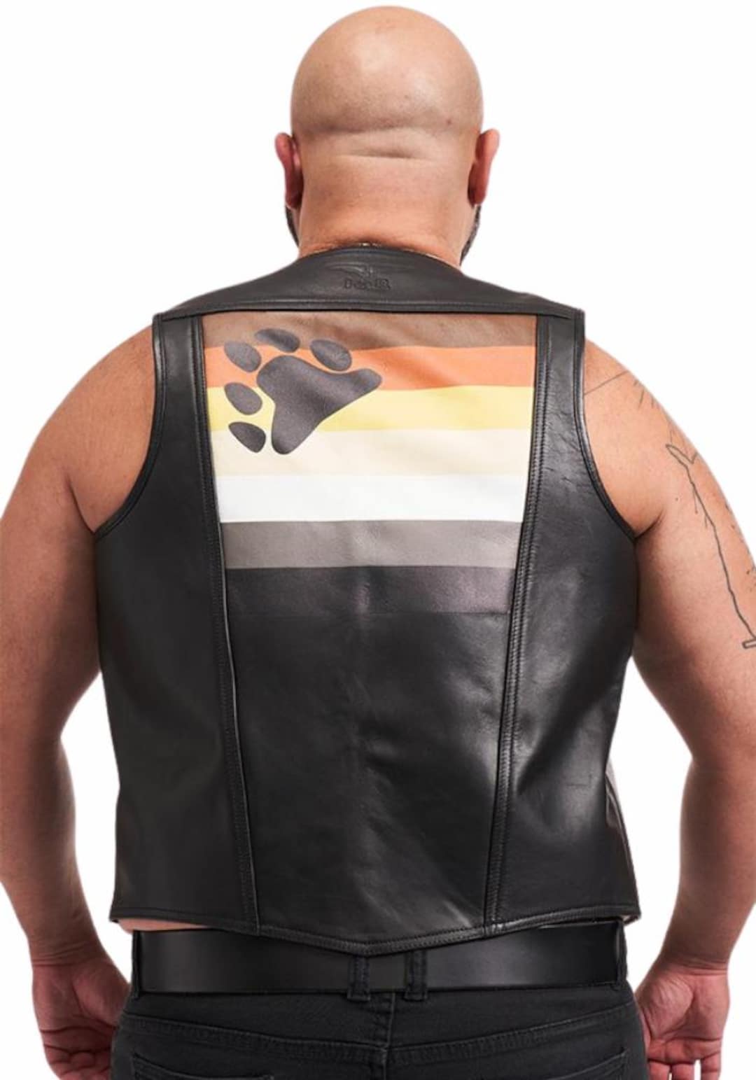 Leather Muscle Vest With Bear Pride Flag, Gay Men’s Leather Bar Vest ...