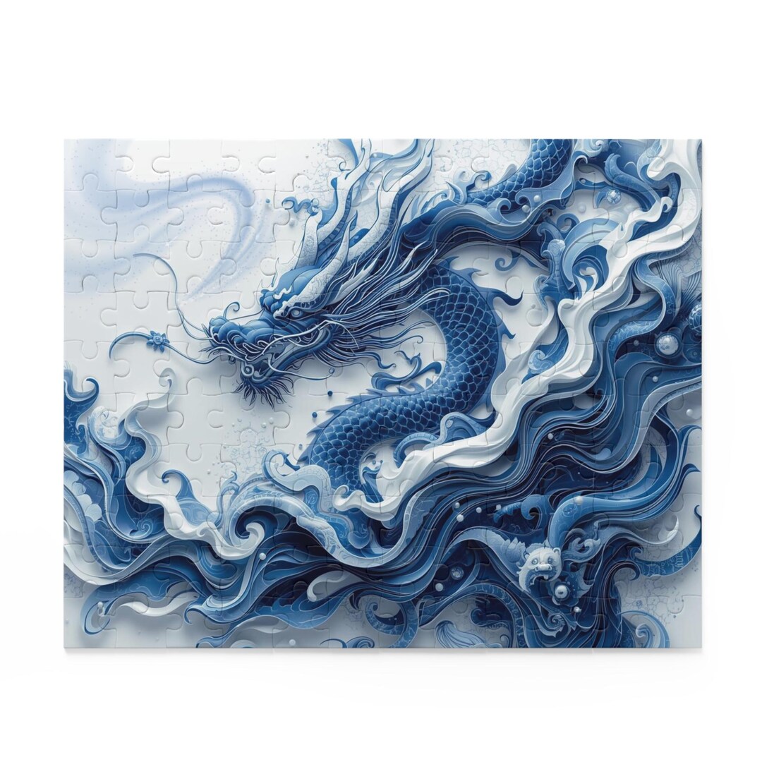 Blue Dragon Puzzle – Japanese Ryū Art, Calming Home Decor - Etsy Australia