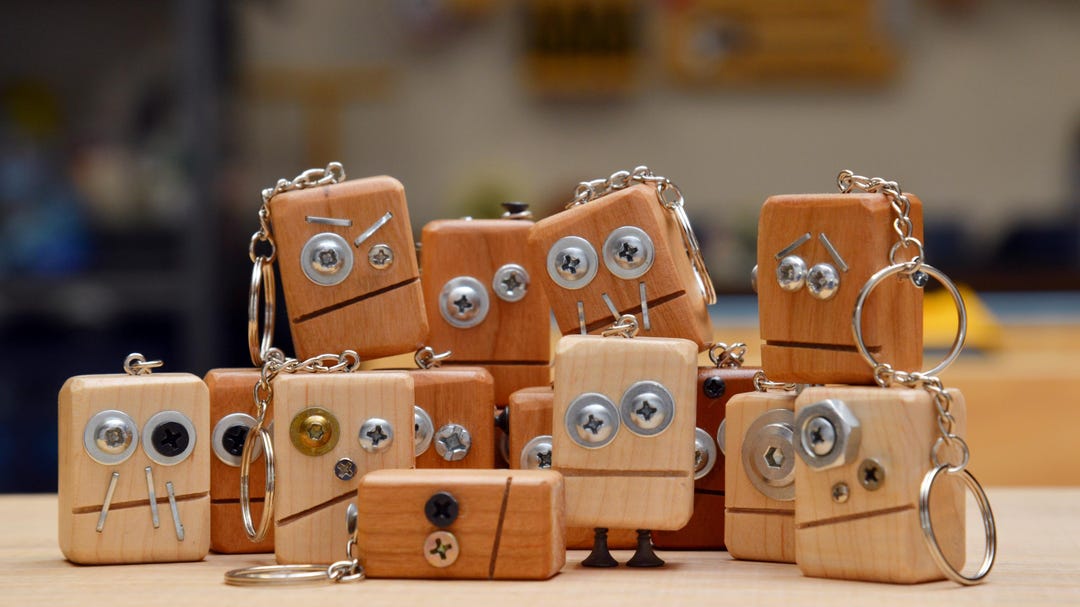 Handmade Wooden Robot Keychain: Screw Eye Character - Etsy