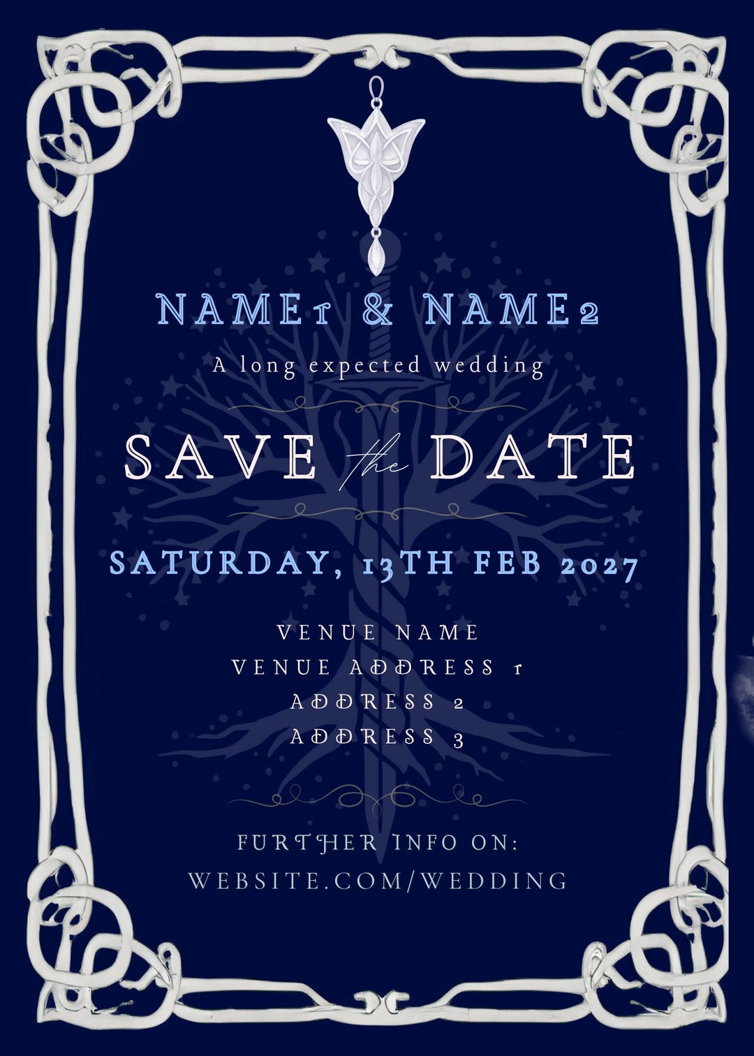 Elvish Save the Date Wedding Invitation Template: Tolkien Fantasy ...