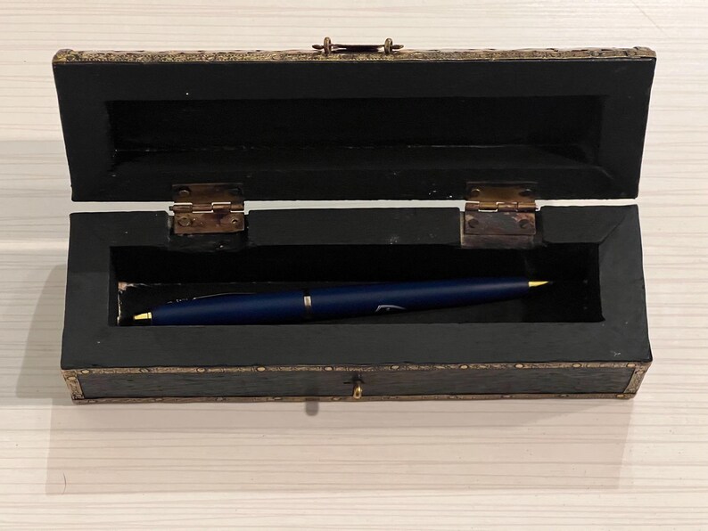 Antique Pierced Brass & Wood Qalamdan Box, Vintage Indian Pen Holder ...