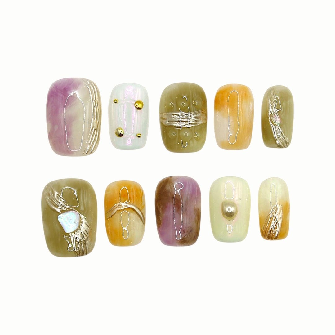 Amber Veil Press on Nails, 3D Floral Embellishments, Nails for Vintage ...