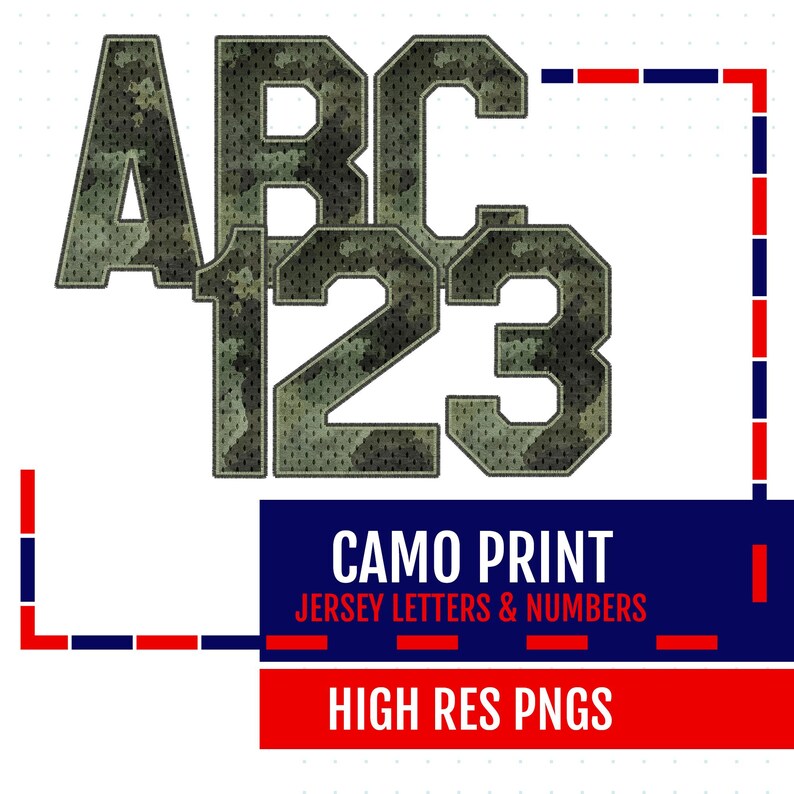 Camo Print Sports Jersey Alphabet Letters and Numbers Transparent Pngs ...