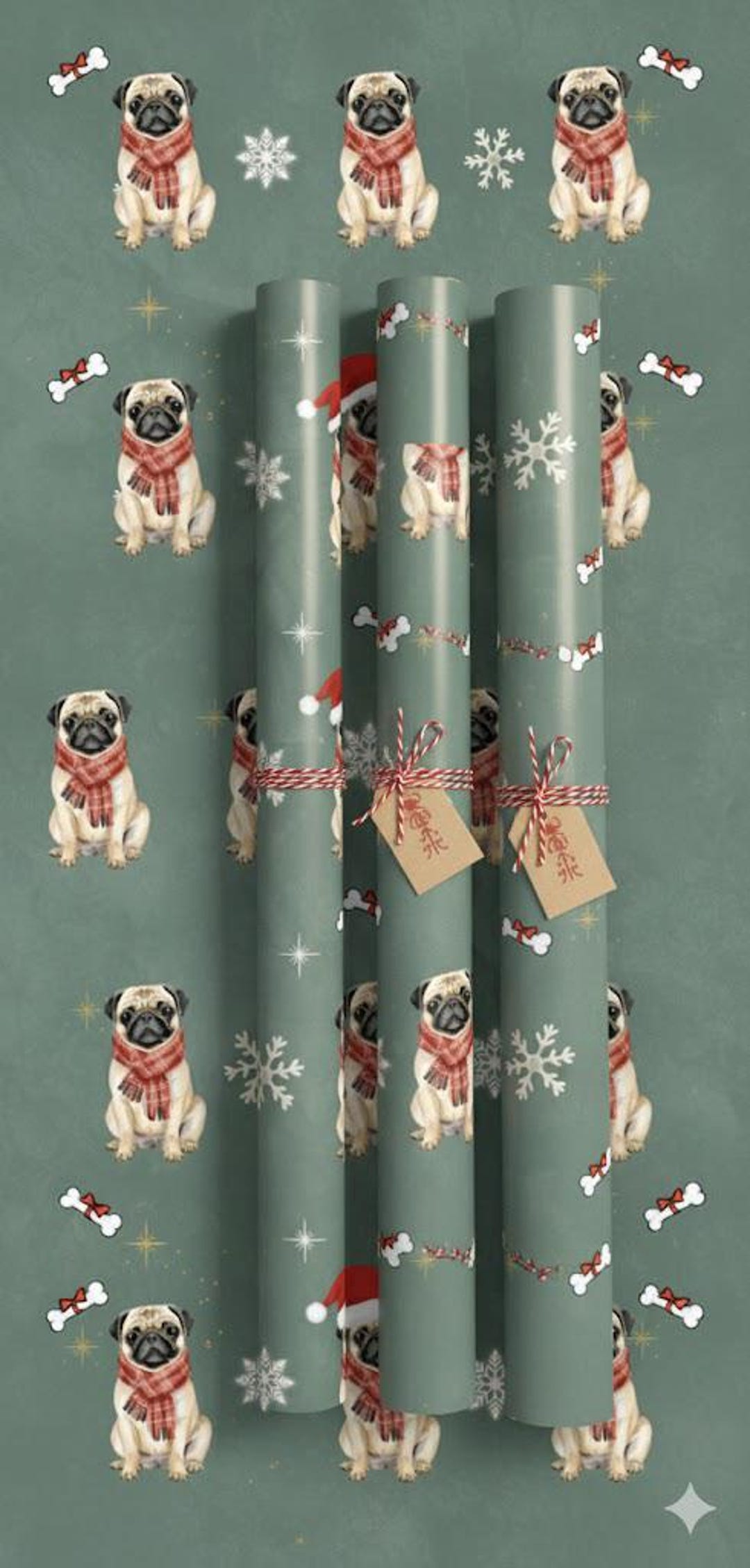 Pugful™ Christmas Gift Wrap | Funny Pug Wrapping Paper + Tags | Dog ...