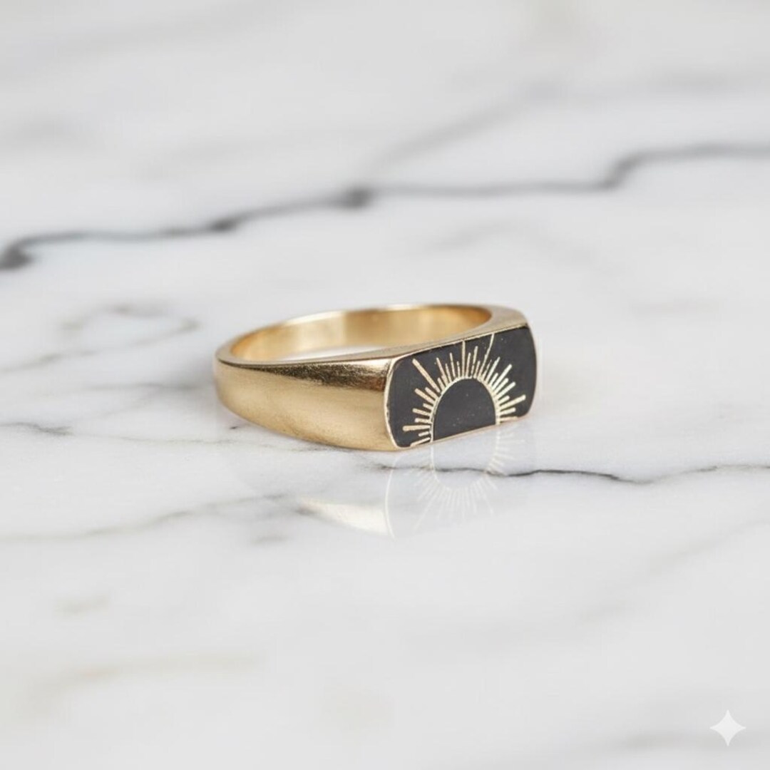 Gold Plated Sun Signet Ring • Minimalist Boho Jewelry - Etsy