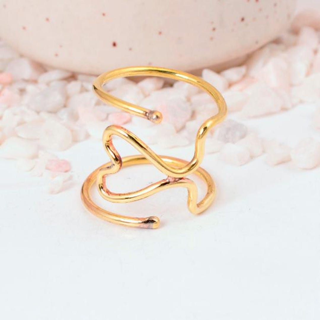 Wavy Contour Gold Finger Splint Ring • Adjustable Arthritis Support ...