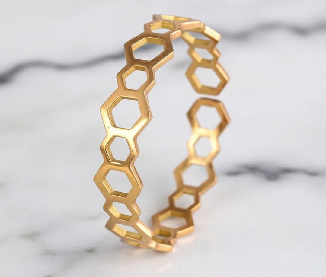 Honeycomb Cutout Brass Cuff Bracelet | Geometric Hexagon Bangle ...