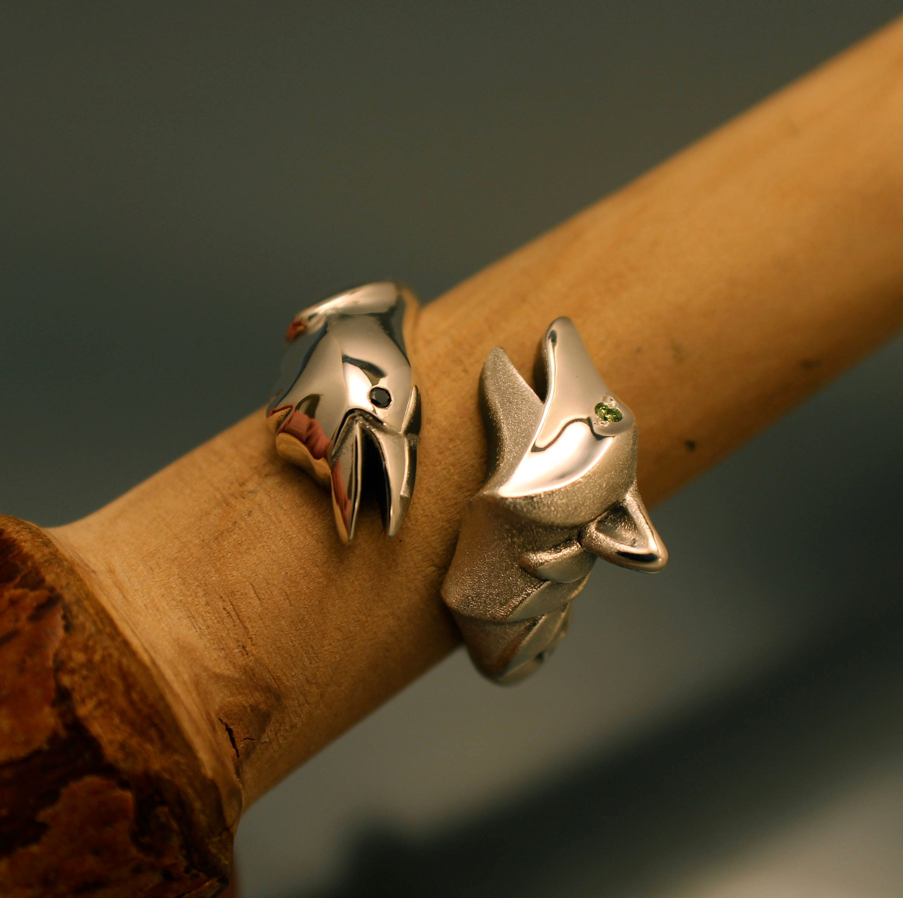Raven/wolf Silver With Diamond Eyes - Etsy