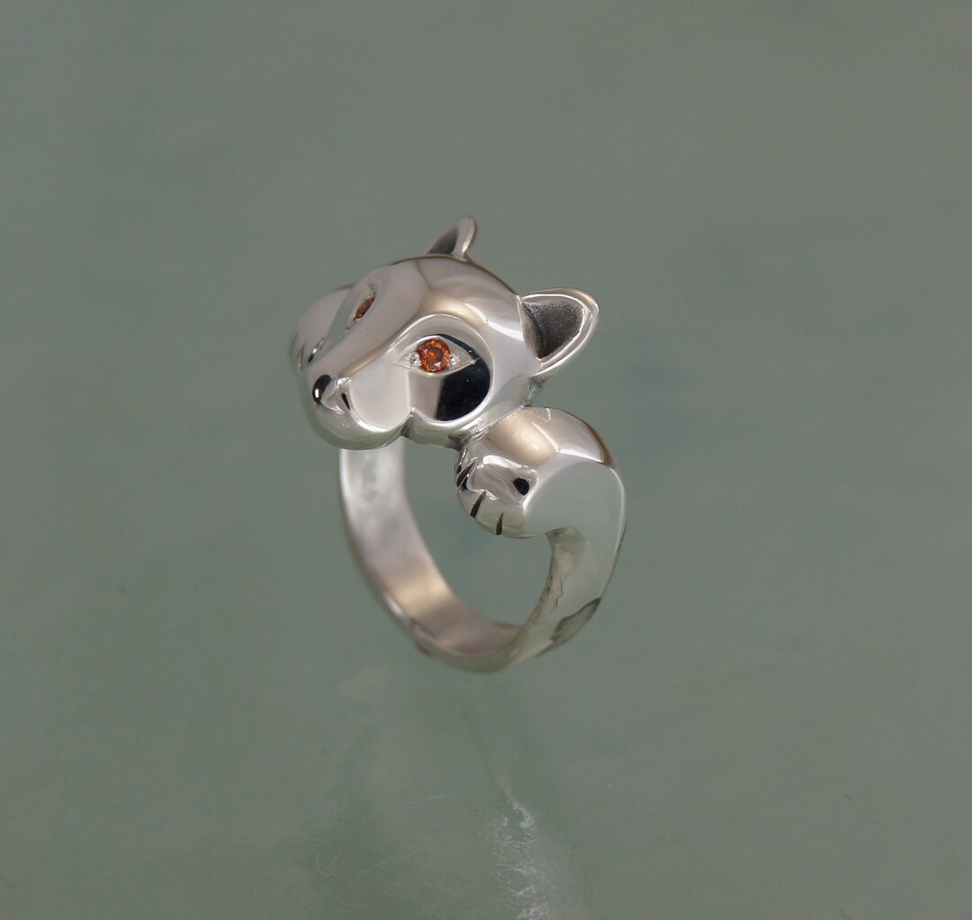 Leaping Puma Ring With Diamond Eyes, Pick Your Color - Etsy