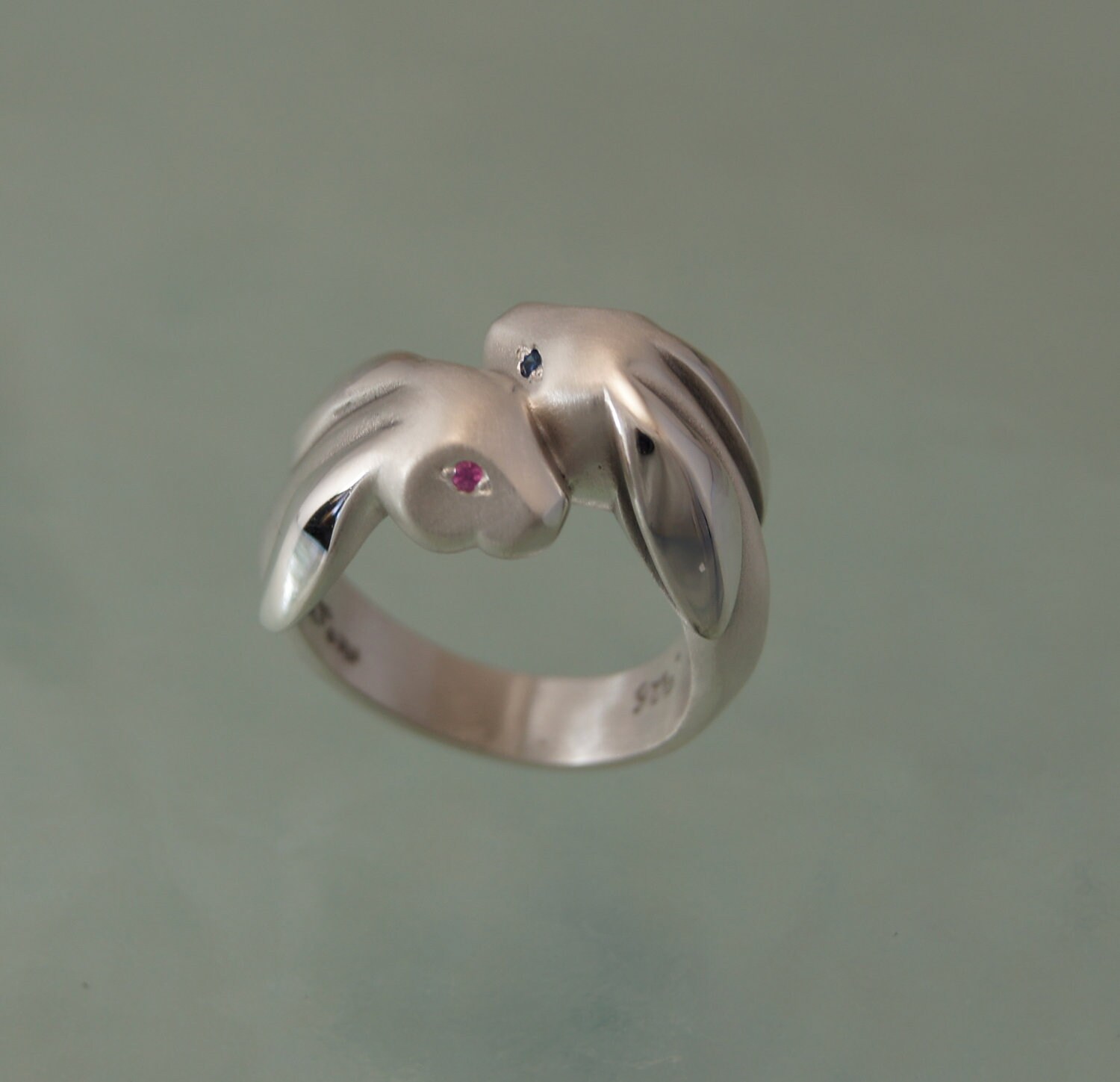 Bunny Love Ring, Sterling With Blue and Pink Sapphire Eyes - Etsy