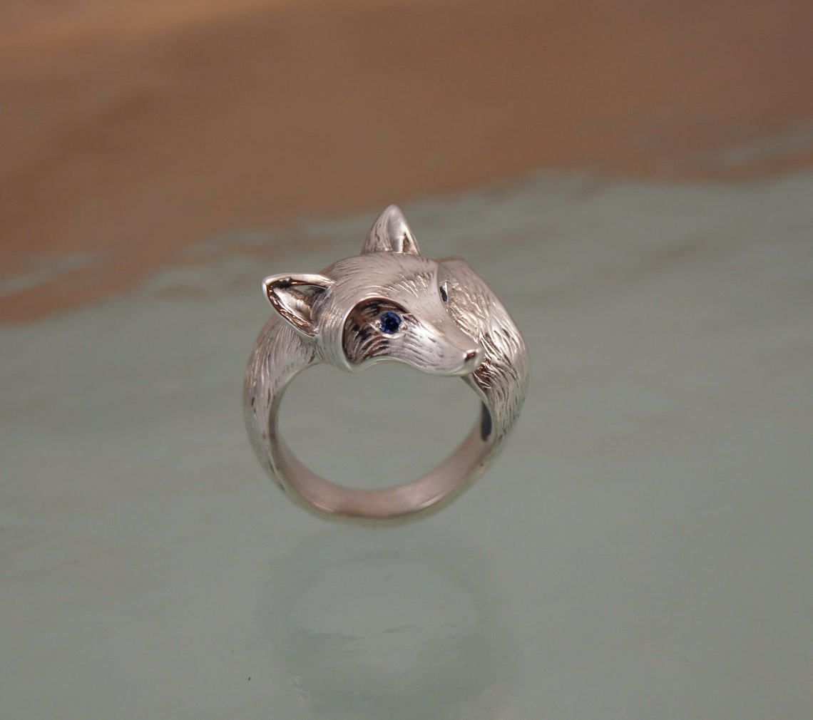 Furred fox ring DIAMOND EYES silver. pick your color | Etsy