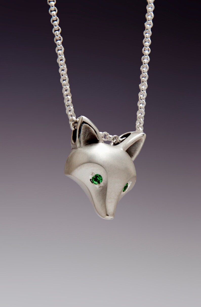 Fox Head Pendant , Sterling Silver Diamond Eyes - Etsy