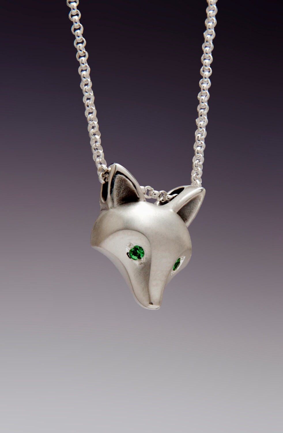 Fox Head Pendant , Sterling Silver Diamond Eyes - Etsy