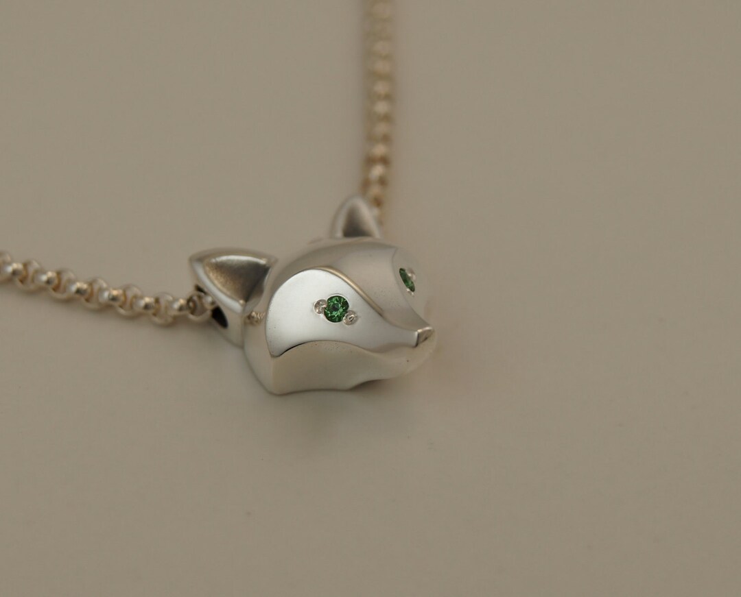 Silver Fox Pendant . Gemstone Eye Color, HIGH Polished.with Chain - Etsy