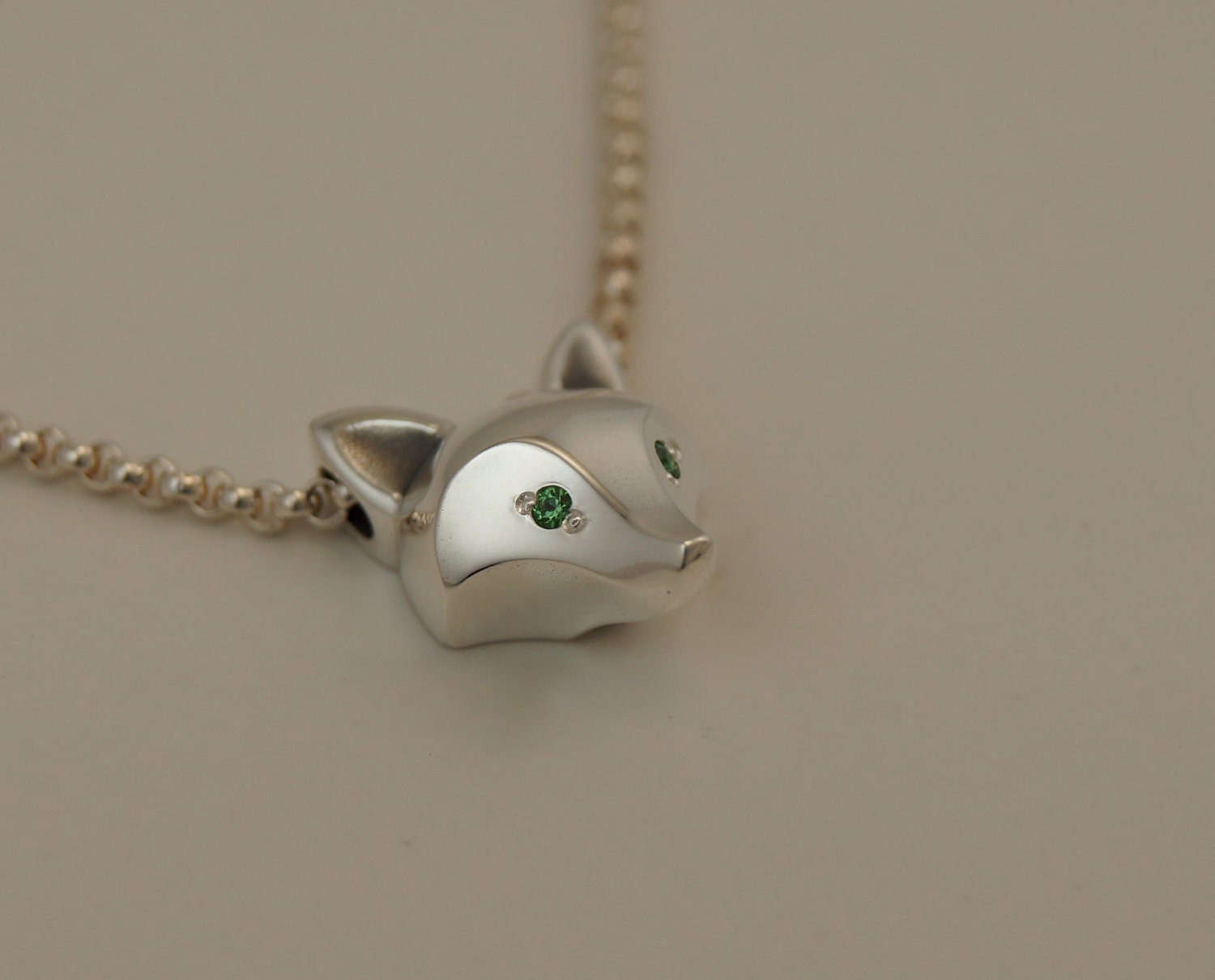 Silver Fox Pendant . Gemstone Eye Color HIGH Polished.with - Etsy