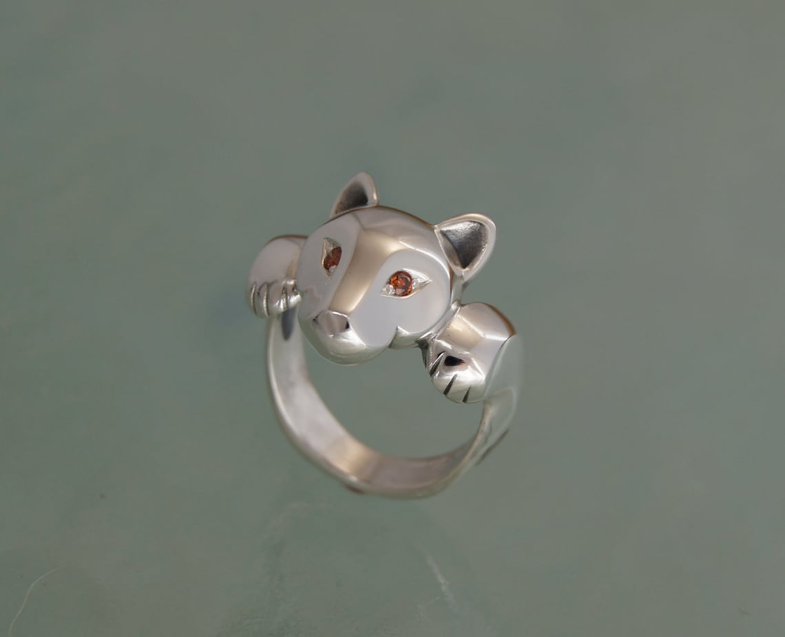 Leaping Puma Ring With Gemstone Eyes Pick Your Color - Etsy