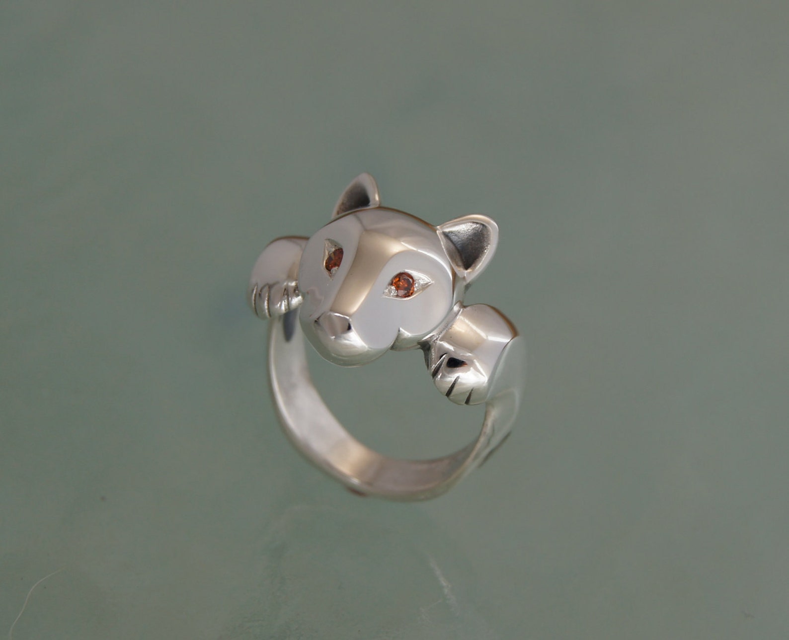 Leaping Puma Ring With Gemstone Eyes, Pick Your Color - Etsy