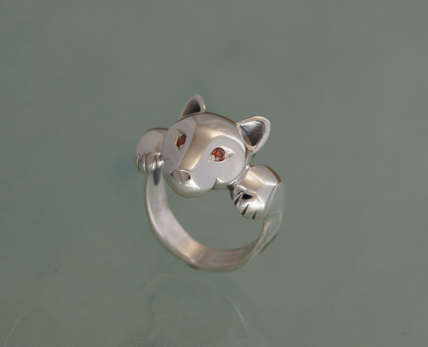 Leaping Puma Ring With Gemstone Eyes, Pick Your Color - Etsy