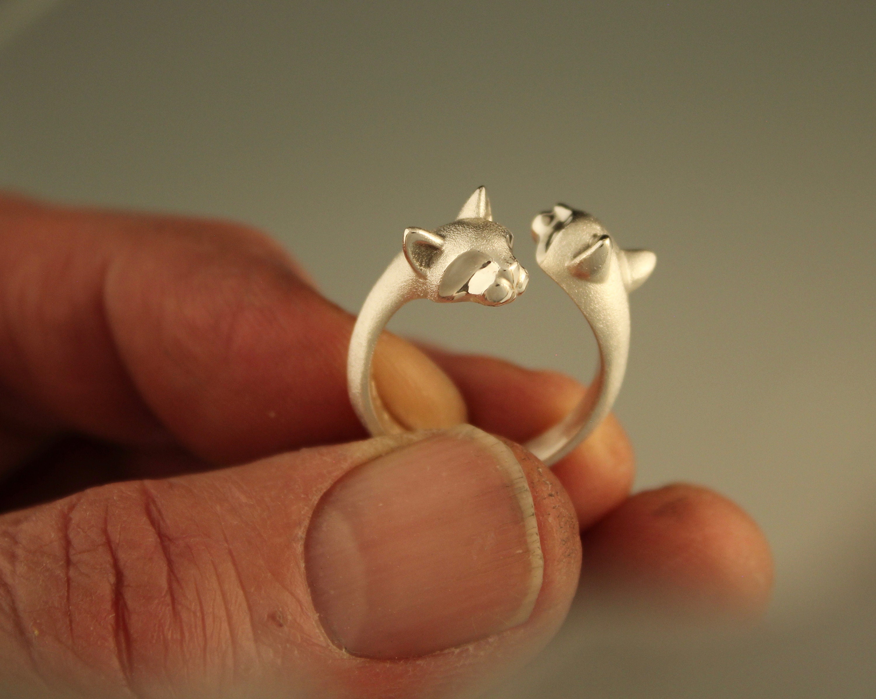 Double Cat Ring Silver - Etsy