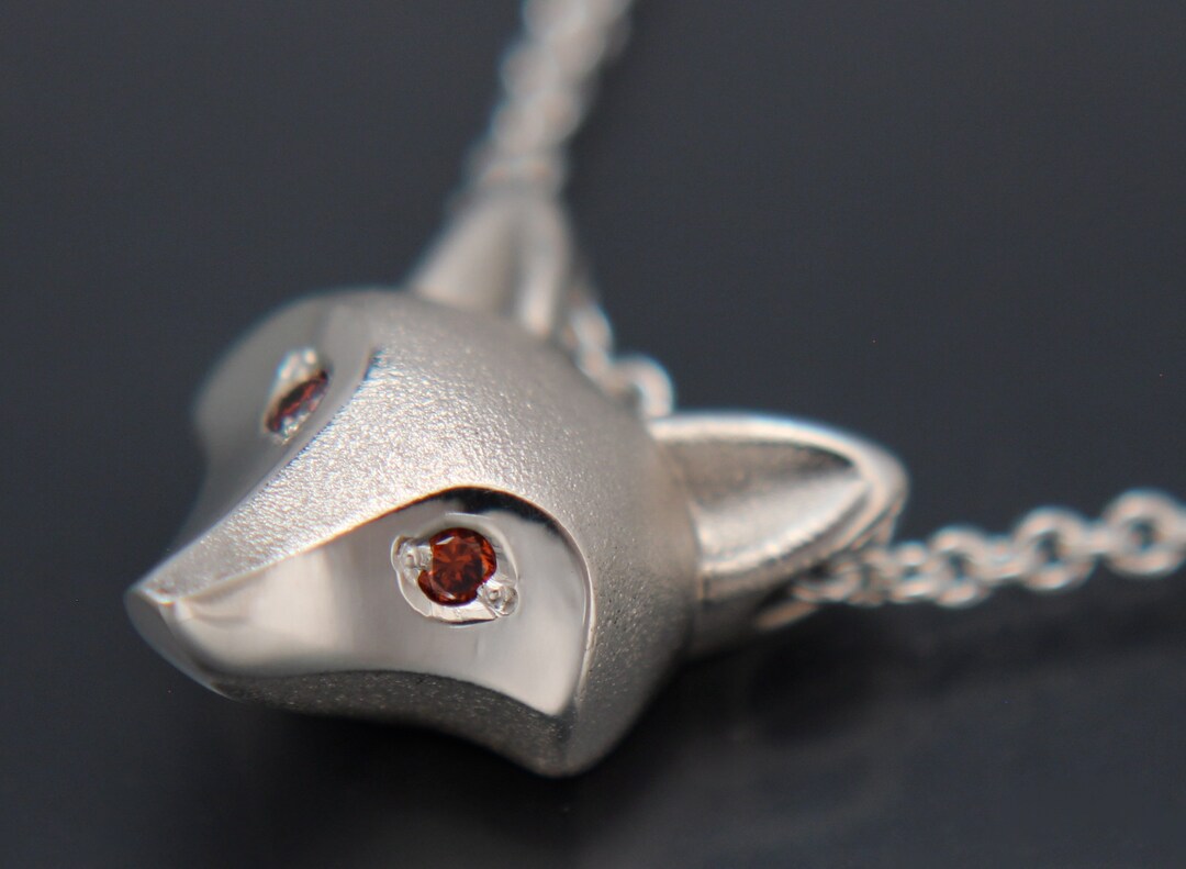 Fox Head Pendant , Sterling Silver Diamond Eyes - Etsy