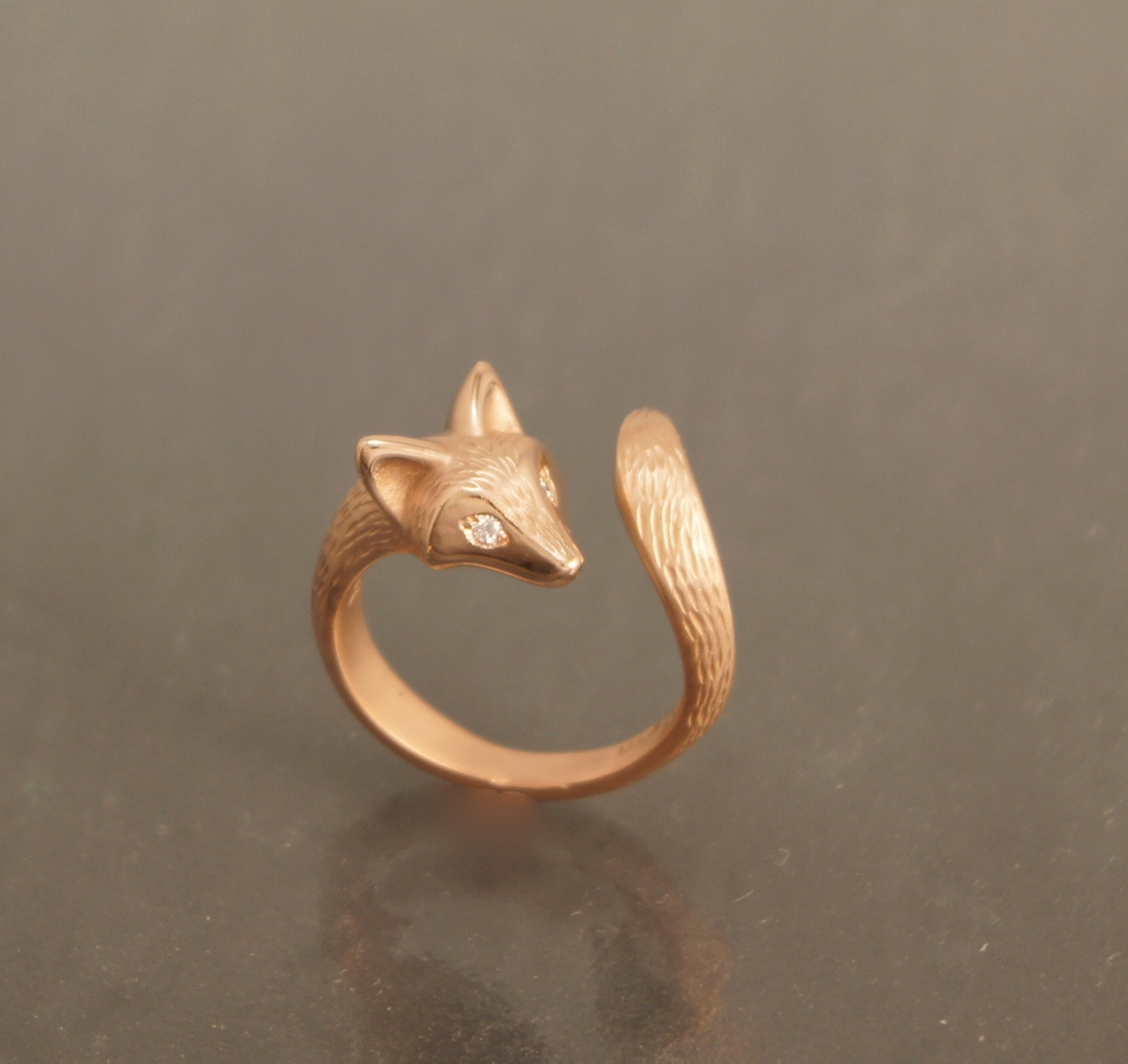 furred baby fox ring 14 kt. gold. diamond eyes | Etsy