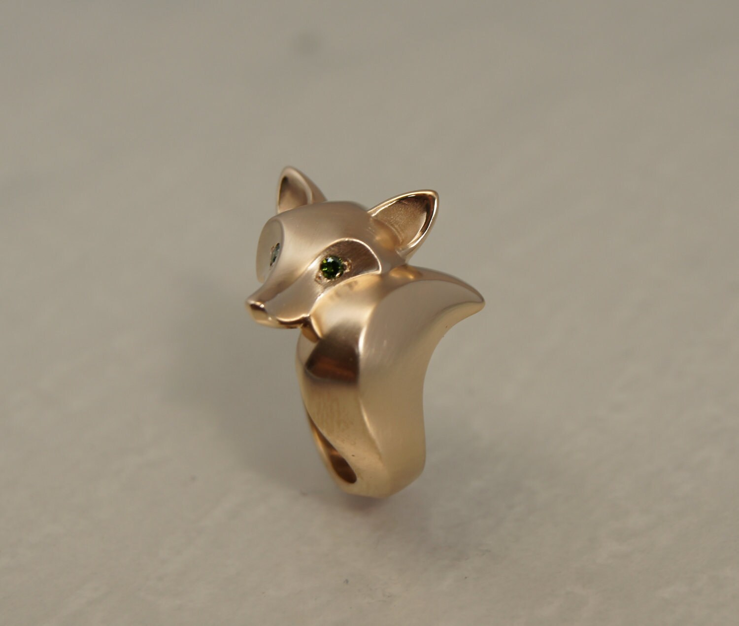 Bronze fox ring with diamond eyes bright satin finish | Etsy